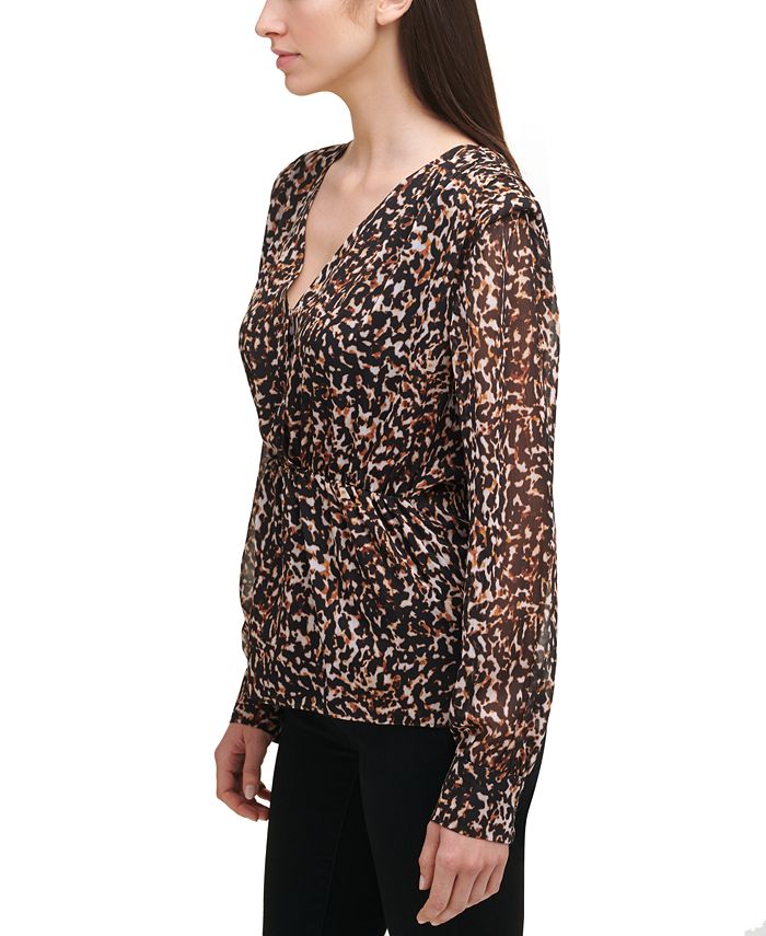 DKNY Printed Faux-Wrap Top - Macy's