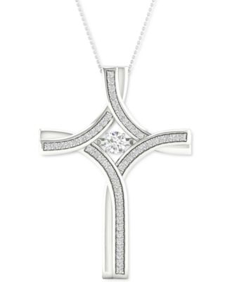 Twinkling Diamond Star Diamond Cross 18' Pendant Necklace (1/5 ct. t.w ...