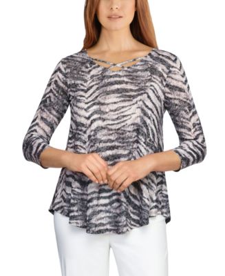 Ruby Rd. Women's Misses Embellished Tiger Striped Printed Burnout Top ...