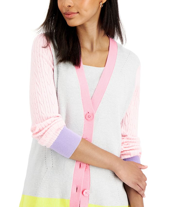 Charter Club Long Sleeve Colorblocked Cardigan Sweater, Created for ...