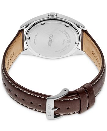 Seiko Men's Essentials Brown Leather Strap Watch 40mm - Macy's