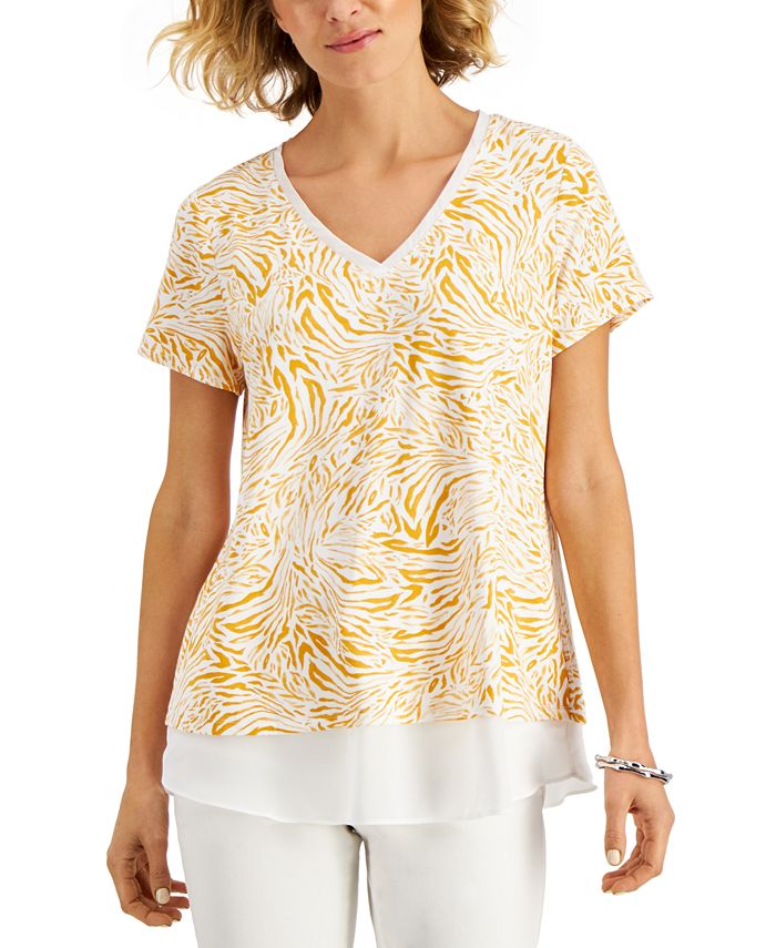 JM Collection Printed Faux-Layered Top, Created for Macy's - Macy's