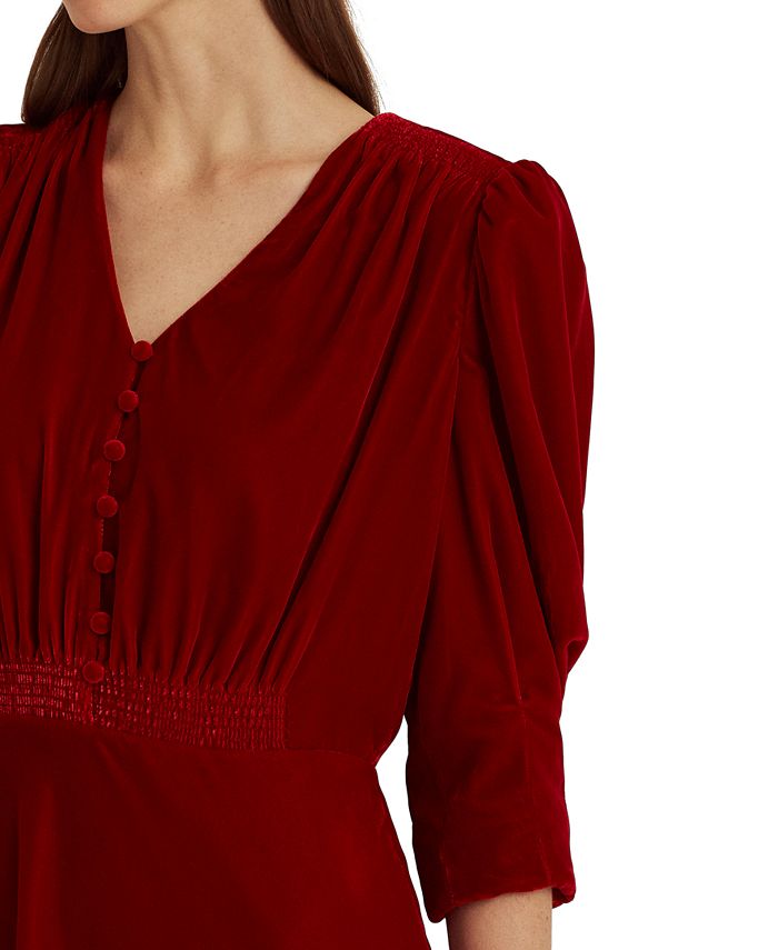 Lauren Ralph Lauren Velvet Puff-Sleeve Dress - Macy's