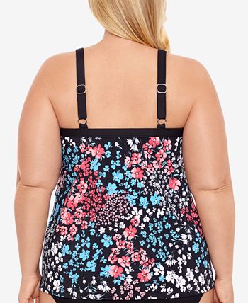 Swim Solutions Plus Size High-Neck Underwire Tankini Top - Macy's