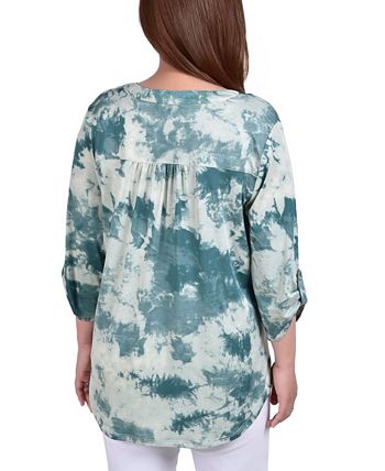 NY Collection Plus Size Knit 3/4 Sleeve Roll Tab Top - Macy's