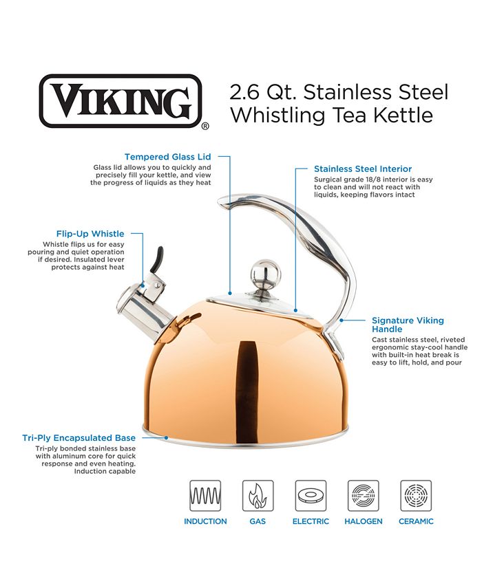 Viking Stainless Steel 2.6-Qt. Copper Tea Kettle with Copper Handle ...