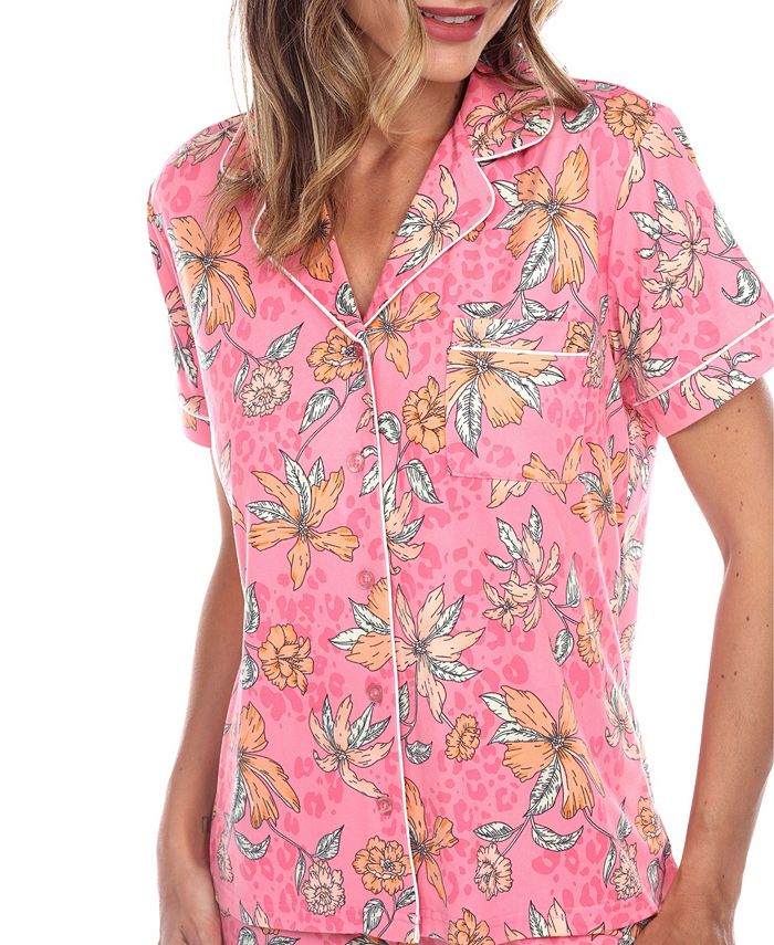White Mark Women's Short Sleeve Pants Tropical Pajama Set, 2-Piece - Macy's