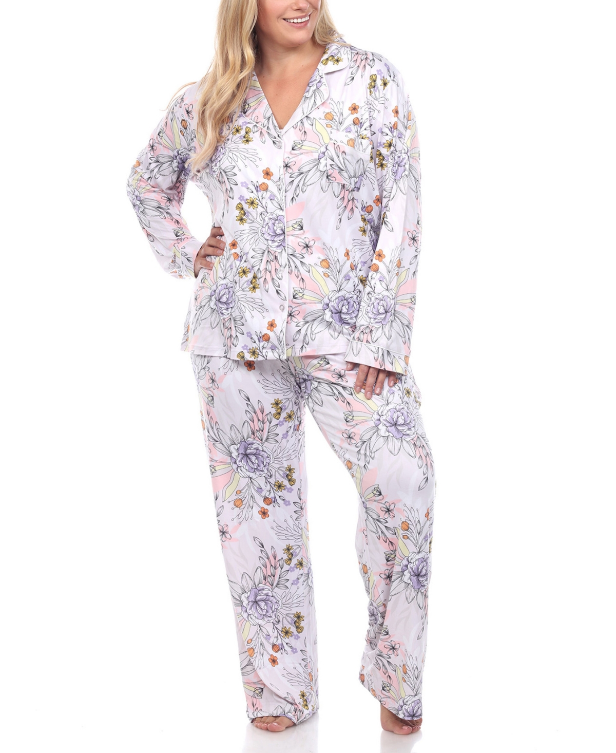 Click here for White Mark Plus Size Long Sleeve Floral Pajama Set... prices