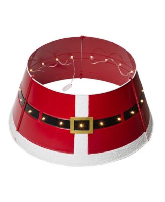 Glitzhome Red Metal Santa Belt Tree Collar with Light String Kd, 26 ...