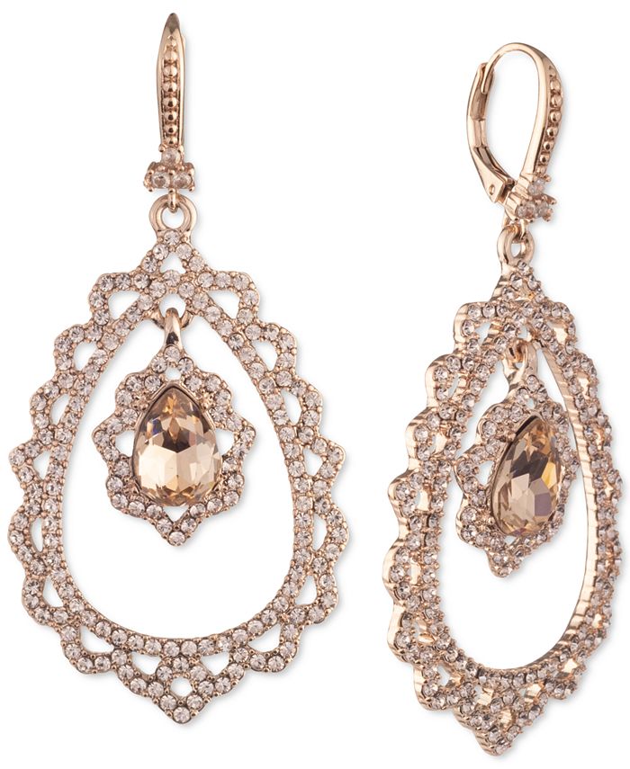 Marchesa Rose Gold-Tone Pavé & Pear-Shape Crystal Orbital Drop Earrings ...