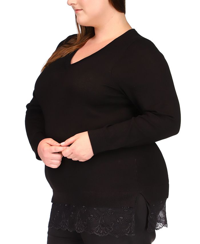 Michael Kors Plus Size Lace-Hem Sweater - Macy's