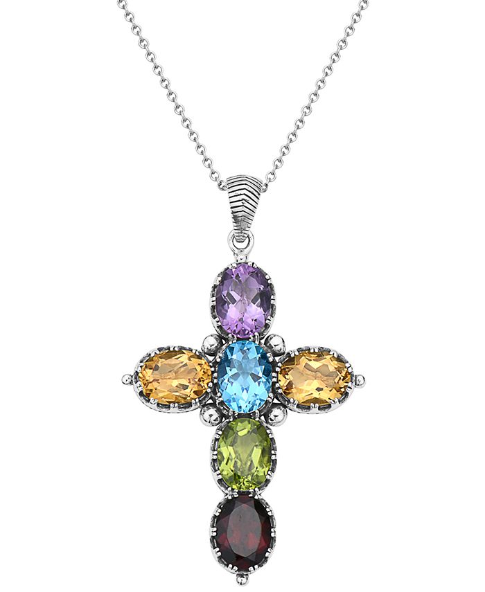 EFFY Collection EFFY® Multi-Gemstone Cross 18" Pendant Necklace (8 ct ...