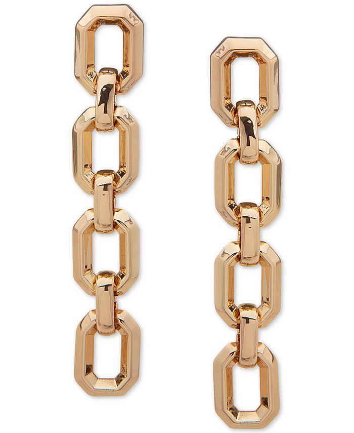 DKNY Gold-Tone Hexagon Chain Link Linear Drop Earrings - Macy's