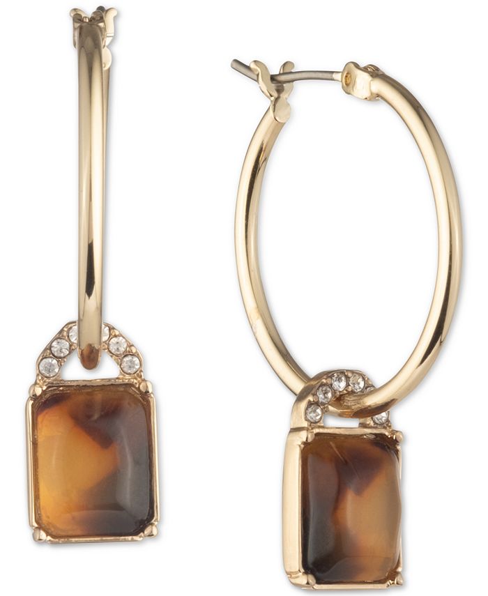 Lauren Ralph Lauren Gold Tone Tortoise Stone Hoop Drop Earrings - Macy's