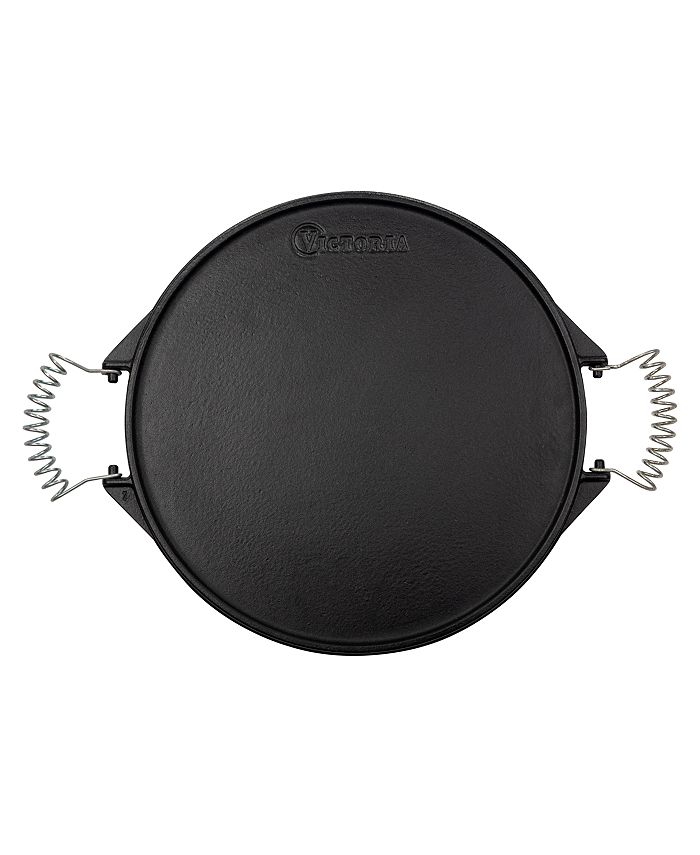 Victoria Round Cast Iron 12.5" Grill Double Burner Griddle with Wire ...