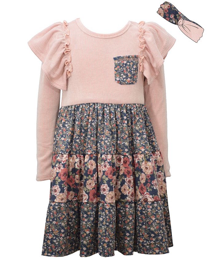 Bonnie Jean Little Girls Mixed Print Knit Dress with Matching Headband ...