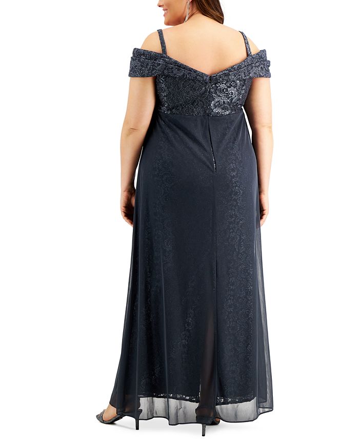 R And M Richards Plus Size Cold Shoulder Lace Gown Macys