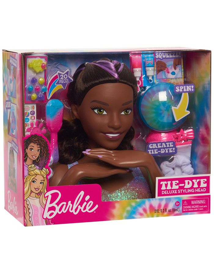 Barbie Tie-Dye Deluxe Styling Head, Dark Brown Hair, Includes 2 Dye ...