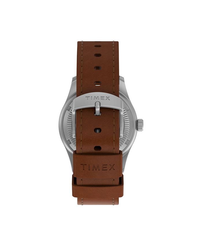 Timex Men's Mechanical Hand Wind Brown Leather Strap Watch 38 mm - Macy's