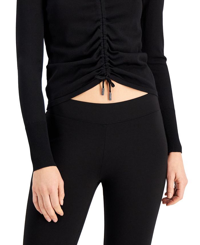 Donna Karan V-Neck Ruched Cropped Sweater - Macy's