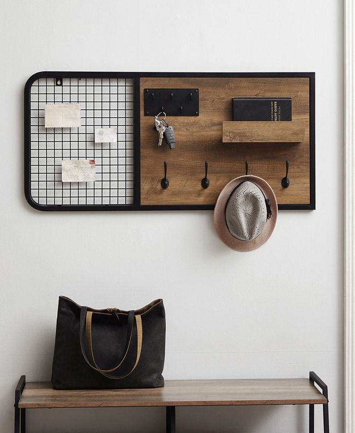 Walker Edison Metal and Wood Wall Organizer with Hooks - Macy's