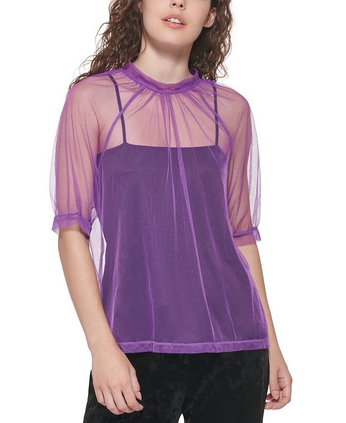DKNY Tulle Overlay Top - Macy's