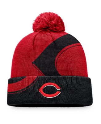 Men's Red, Black Cincinnati Reds Block Party Cuffed Knit Hat with Pom ...