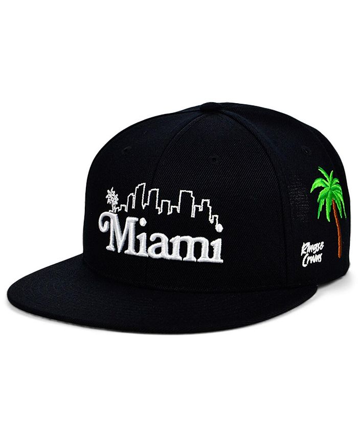Rings & Crwns Men's Black Miami Skyline Snapback Adjustable Hat - Macy's
