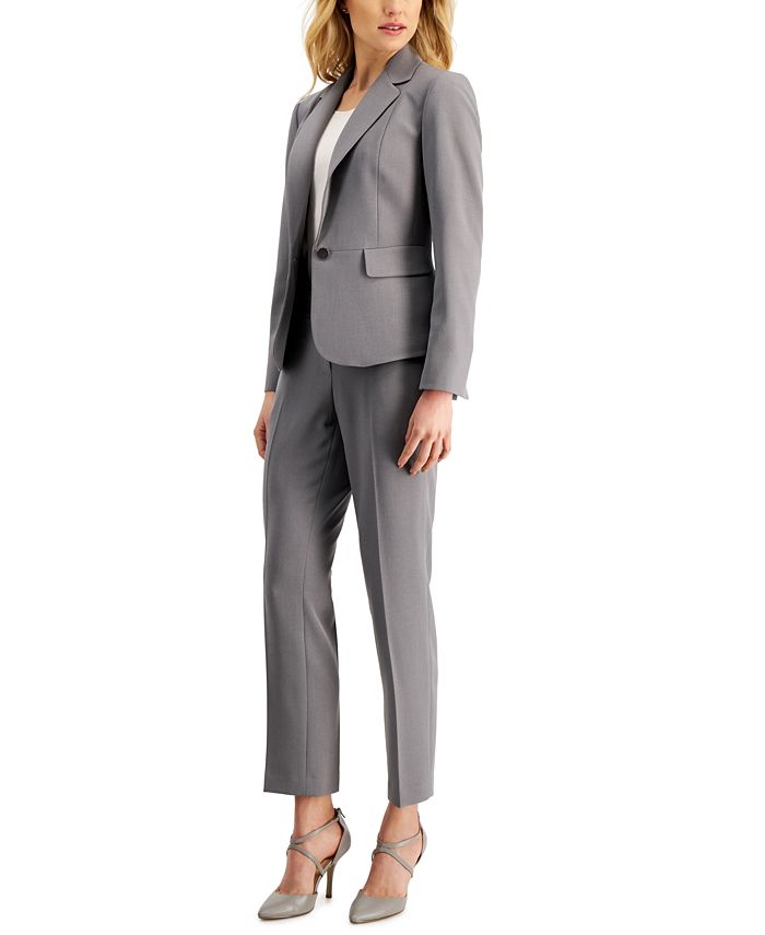 Le Suit Women's Notched Collar Straight-Leg Pantsuit, Regular and ...