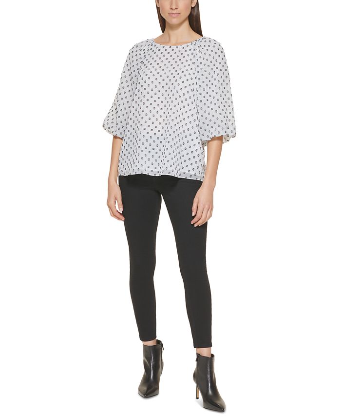 Calvin Klein Puff Sleeve Clip Dot Blouse - Macy's