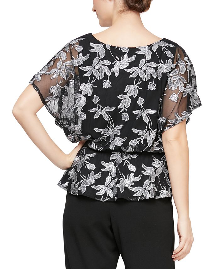 Alex Evenings Embroidered Belted Blouse - Macy's
