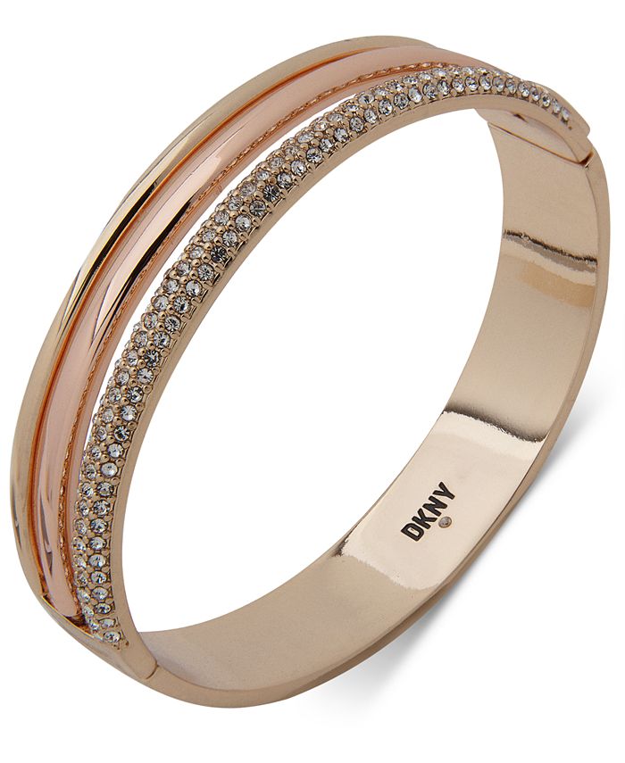 DKNY Tri-Tone Crystal Three Row Bangle Bracelet - Macy's
