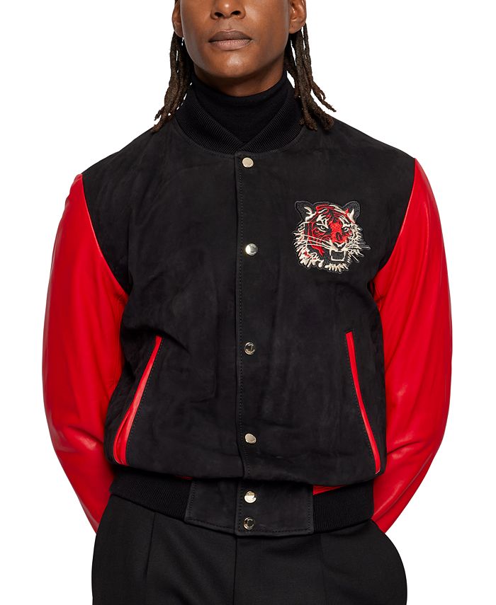 Hugo Boss Men's Varsity-Style Leather Jacket - Macy's