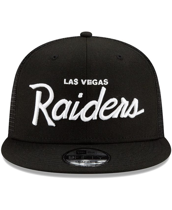 New Era Men's Black Las Vegas Raiders Script Trucker 9FIFTY Snapback ...