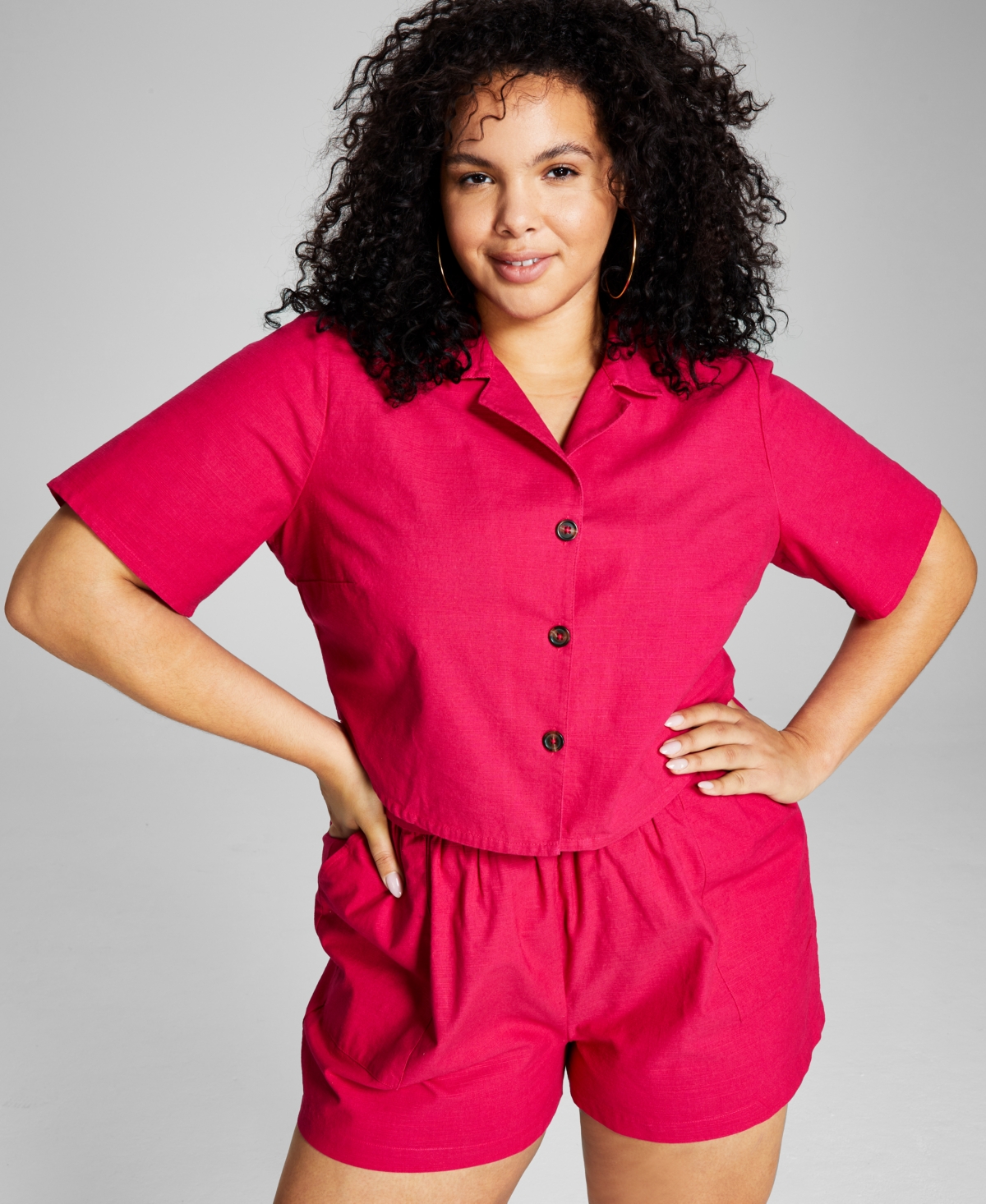 And Now This Trendy Plus Size Camp Shirt In Raspberry | ModeSens