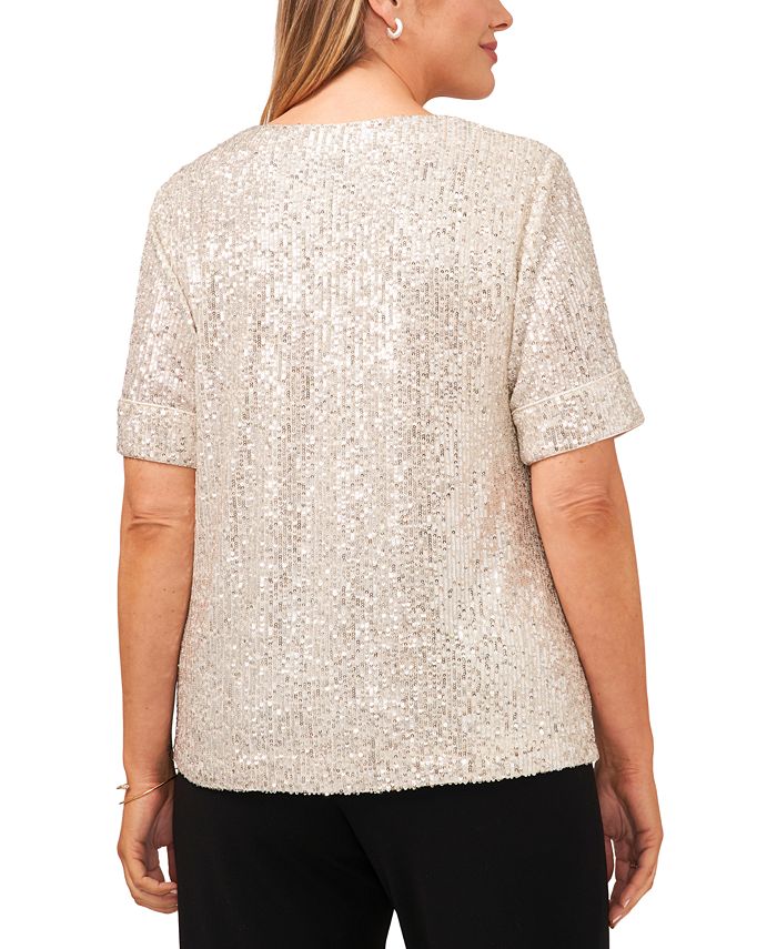 MSK Plus Size Sequined Short-Sleeve Top - Macy's