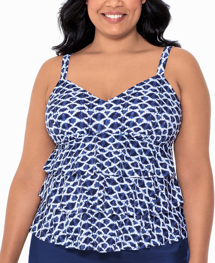 Swim Solutions Plus Size Printed Triple Tier Tankini Top Created For