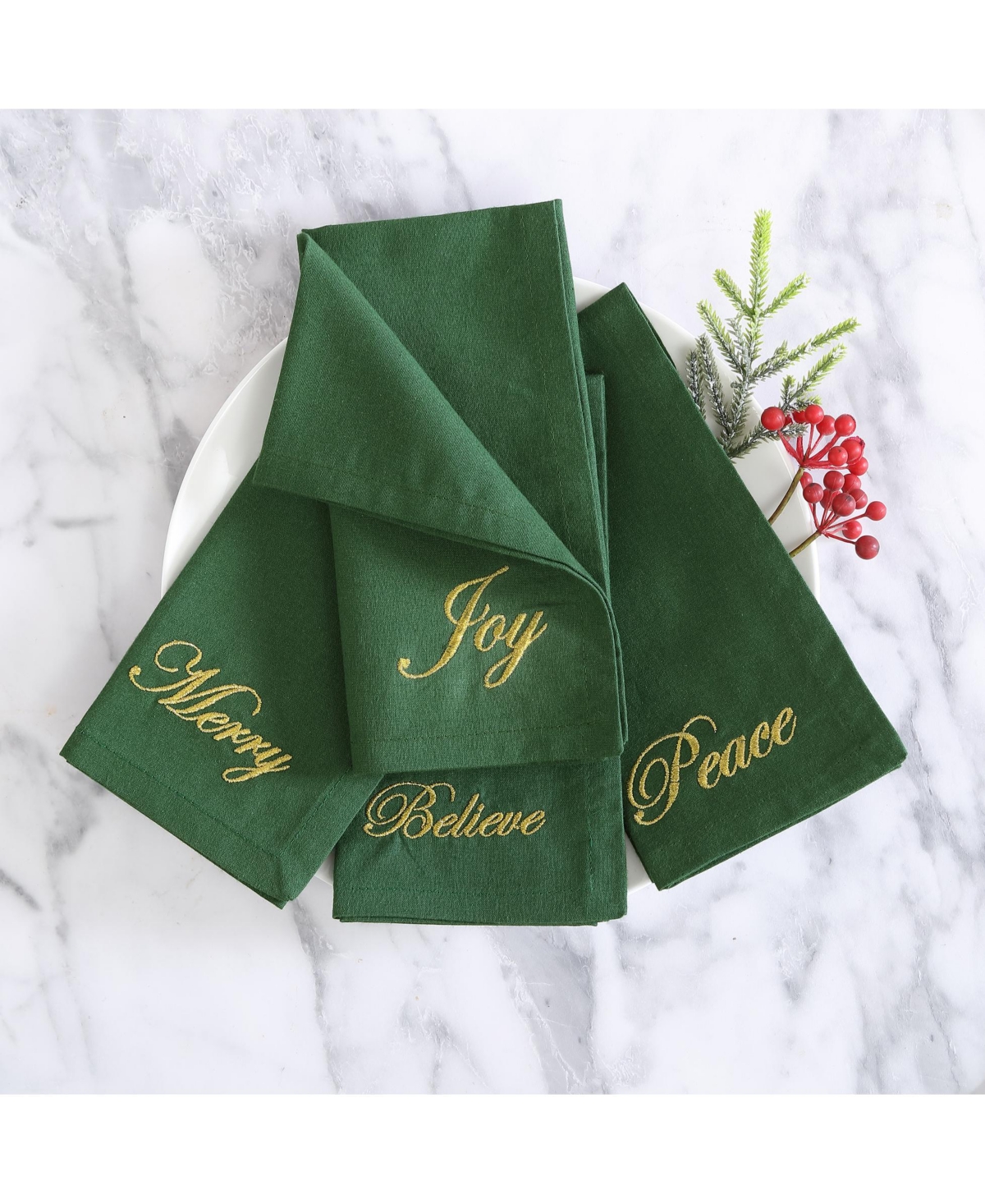 Elrene Holiday Sentiments Napkins  Set of 4 - Green