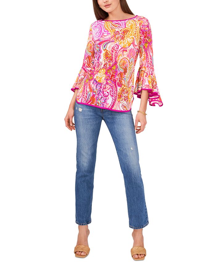Sam & Jess Women's Paisley-Print Bell-Sleeve Top - Macy's