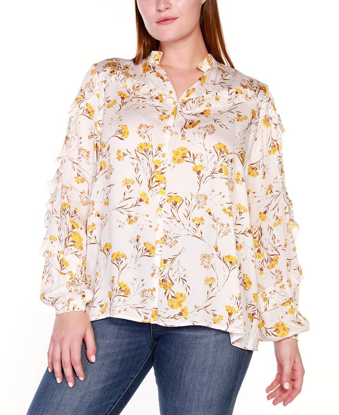 Belldini Black Label Plus Size Floral Ruffle Button-Front Blouse Top ...