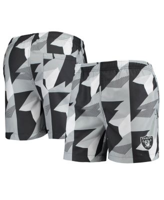 Men's FOCO Black and Silver Las Vegas Raiders Geo Print Swim Trunks ...