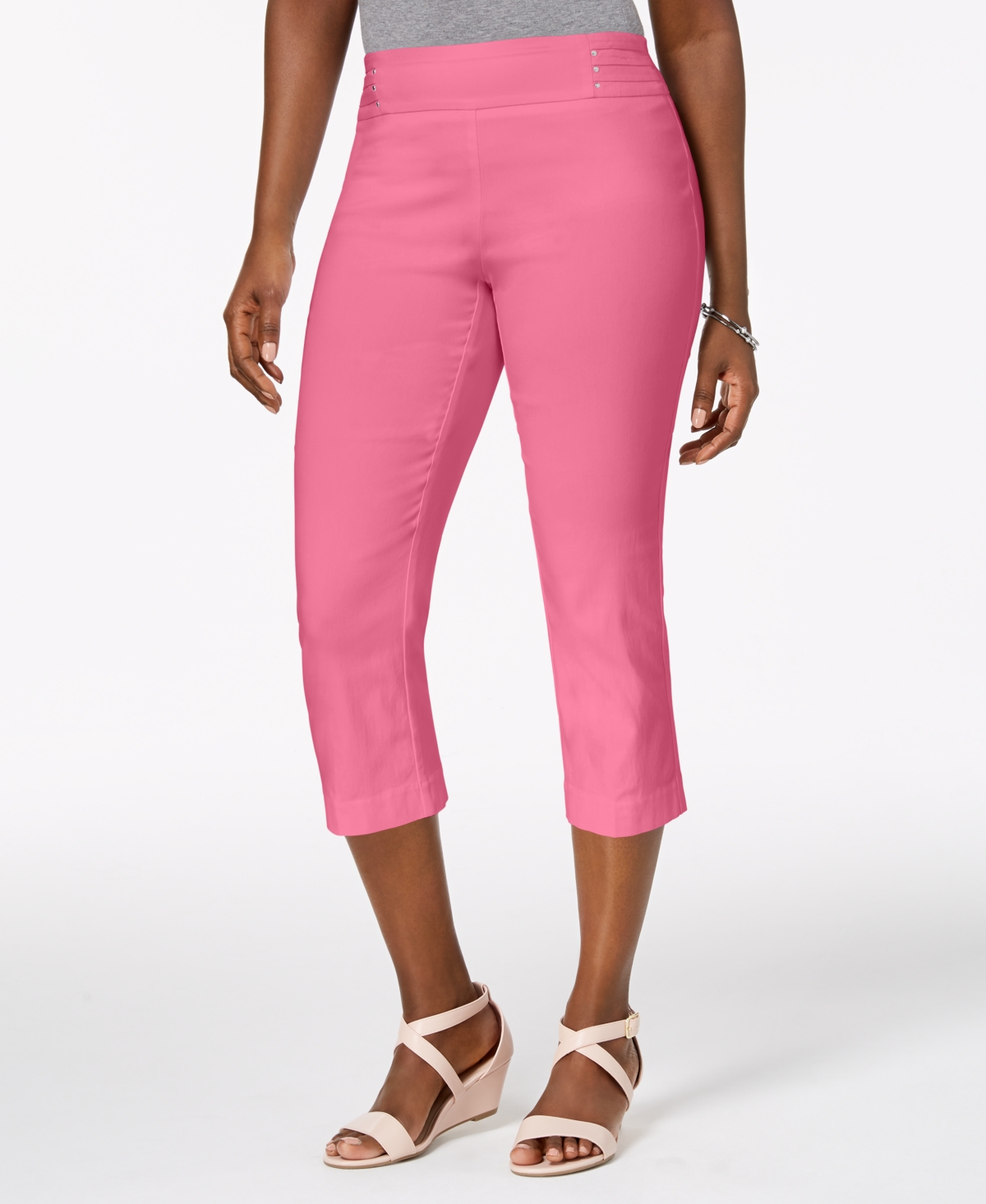 Jm Collection Petite Rivet-detail Tummy Control Capri Pants, Created ...