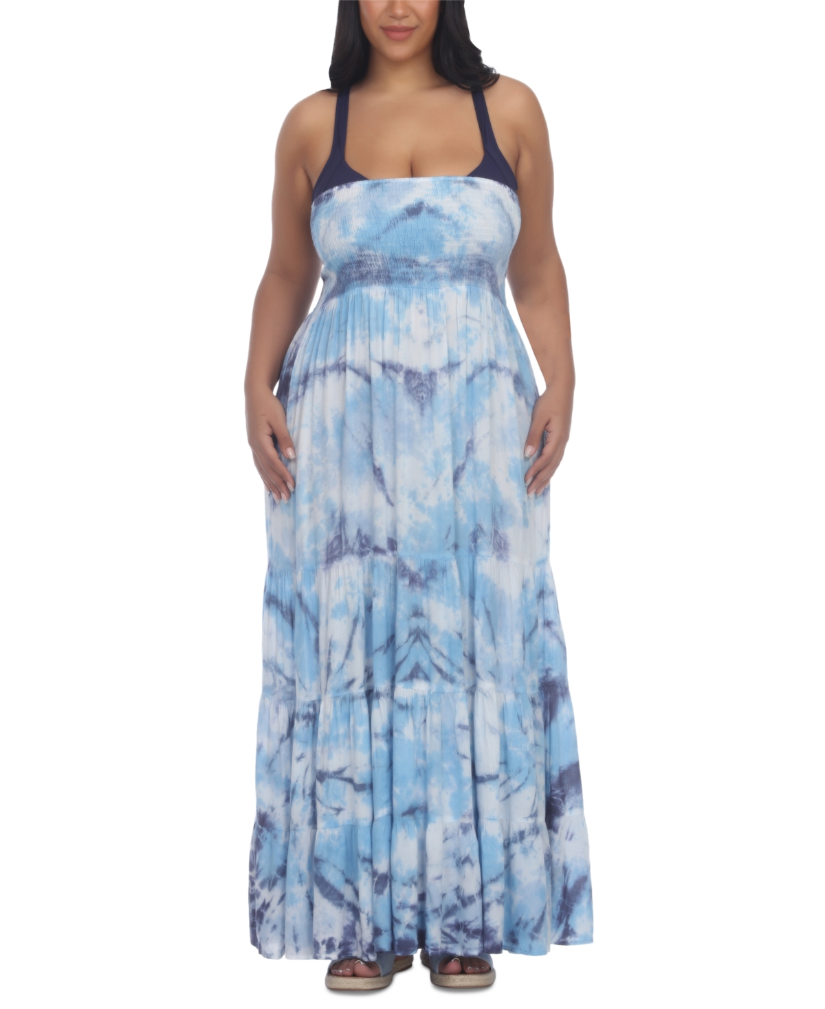 Raviya Plus Size Strapless Tiered Tie-dyed Maxi Dress Cover-up Women's ...