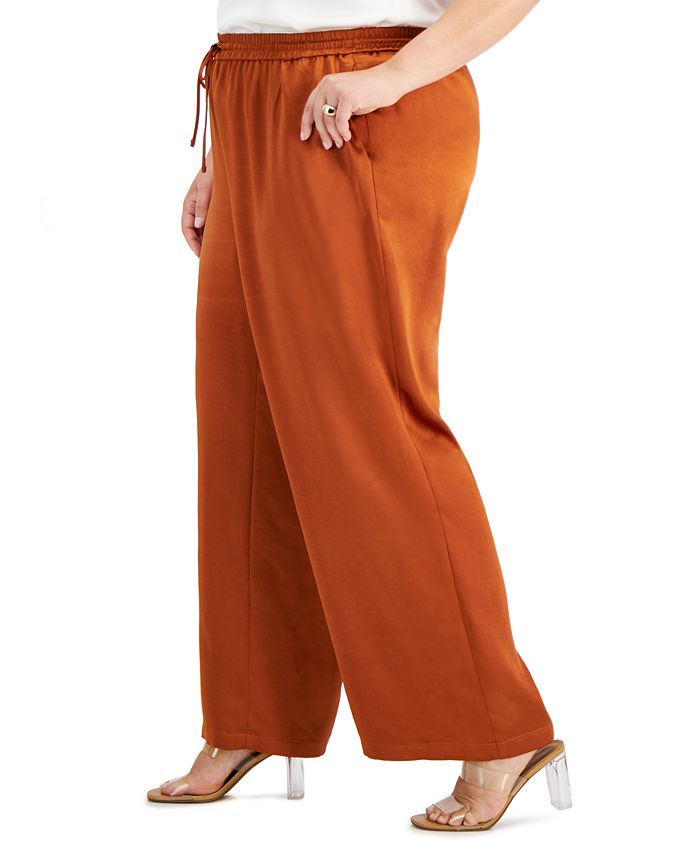 Bar III Plus Size Satin Drawstring Pants, Created for Macy's - Macy's
