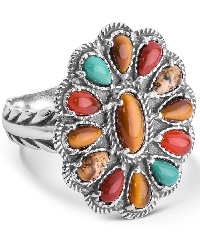 American West Sterling Silver Earth Tone Gemstone Cluster Ring - Macy's