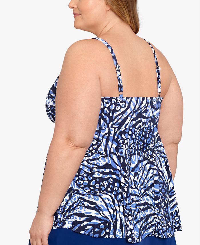 Swim Solutions Plus Size Printed V Neck Tankini Top Created For Macys