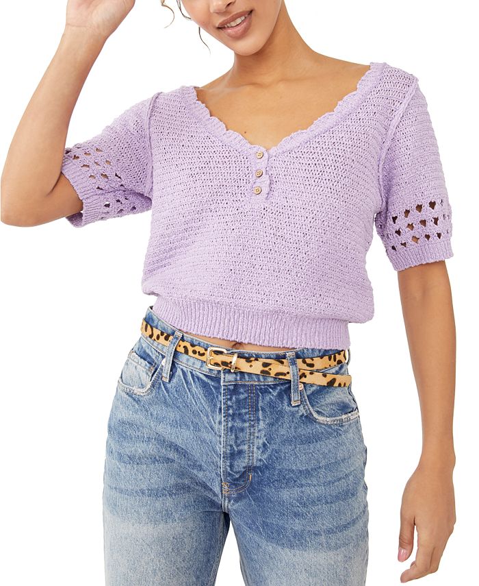 Free People Women's Bree Cropped Buttoned-Neck Sweater - Macy's