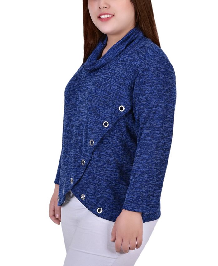 NY Collection Plus Size Long Sleeve Crossover Top with Grommets - Macy's