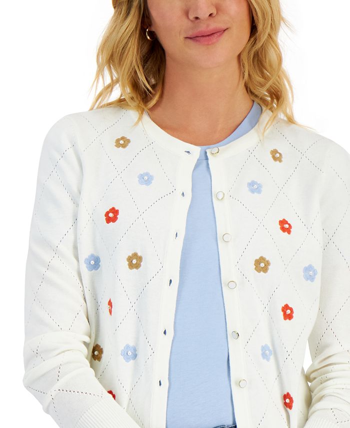 Charter Club Women's Beaded Argyle Flower Cardigan, Created for Macy's ...