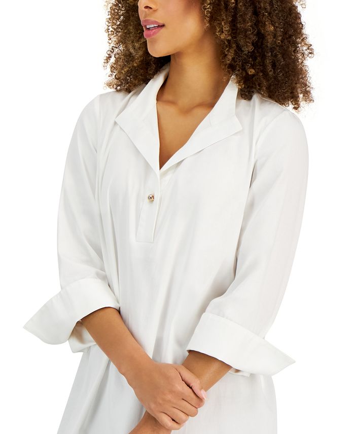 Charter Club Women's Woven 3/4 One-Button Top, Created for Macy's - Macy's
